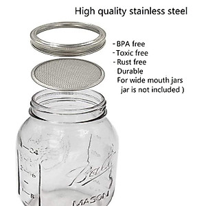THINKCHANCES Food Safe,BPA Free Rust Resistant Stainless Steel Sprouting Screen Lids and Bands for Wide Mouth Mason Ball Canning Jars for Growing Organic Sprout Seeds at Your Home (Wide Mouth, 3 Pack)