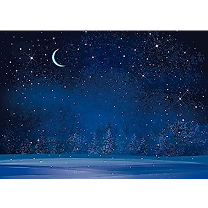 Night Sky Photography Background Winter Night Snowfall Snowflake Moon Blurry Fir Trees Pine Forest Photo Backdrop for Baby Shower Christmas Happy New Year Party Decoration Banner 7x5ft