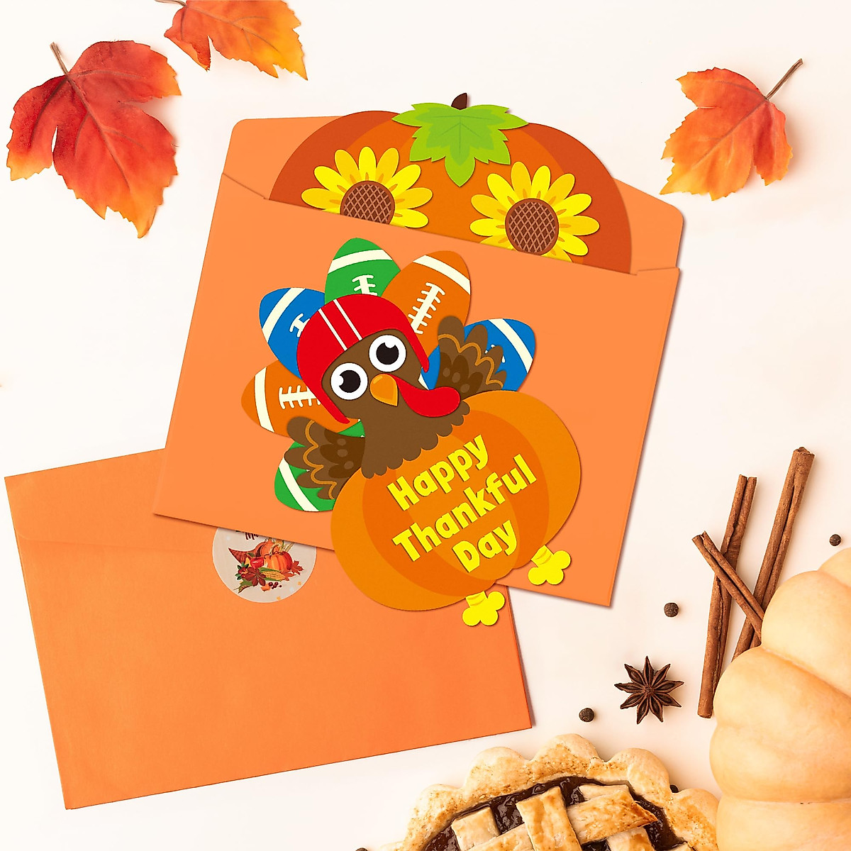 CY2SIDE 24PCS Thanksgiving Thankful Cards Craft Kit for Kids DIY Pumpkin Football Turkey Greeting Cards with Envelopes Stickers Fall Paper Craft Kit School Art Activity Gift Cards for Mother Father