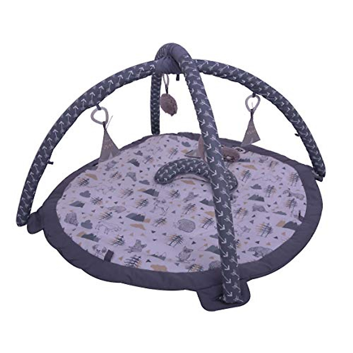 Bacati Woodlands Grey/Beige Neutral Cotton Activity Gym with Mat, Beige/Grey
