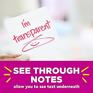 Post-it Transparent Notes, 2.8 in. x 2.8 in., Blue, Pink, Green and Orange Sticky Notes, School Supplies, Office Products, Great for Studying, 8 Pads