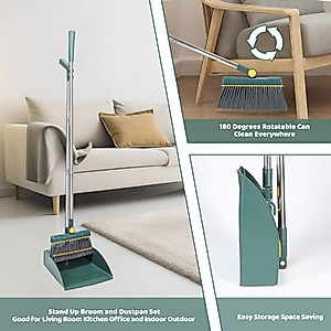 Broom with Dustpan Combo Set,180° Rotating Long Handle Broom and Dust Pan Set for Home Kitchen Office Indoor Outdoor Cleaning,Easy Storage.