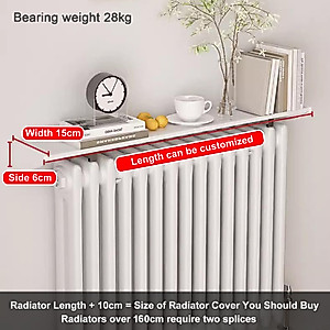GXHYSW Radiator Covers White, Over Radiator Shelf Maximize Space, Stylish Heater Cover Dust-Proof Anti-Smoke for Living Room Bedroom, No Drilling Required with Easy to Fit Bracket,65cm