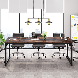 Tribesigns Conference Table, 6FT Meeting Seminar Table Rectangular Meeting Room Table, 78.7L x 39.4W x 30.3H, Rustic Brown/Black