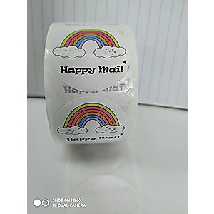 Rainbow Happy Mail Stickers 1.5 Inch Mailing Sticker - 500 Pcs Thank You Labels for Small Shops , Shipping Package Lables Decorative Flower Boutiquets Envelope Sealings