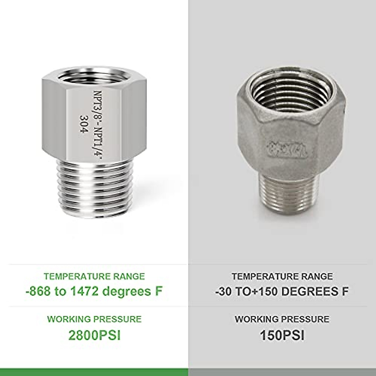 TAISHER 2PCS Forging of 304 Stainless Steel Fitting, Reducer Adapter, 1/4-Inch Male Pipe x 3/8-Inch Female Pipe