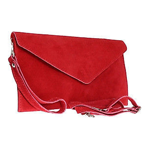 Girly Handbags Womens Italian Suede Leather Envelope Clutch Bag (Red)