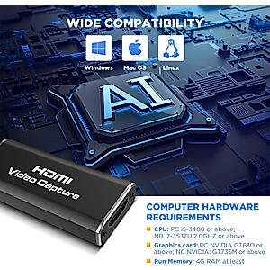 Audio Video Capture Card 1080P 30Hz HDMI to USB 2.0 Capture Card Record via DLSR for Gaming Streaming Live Broadcasting Teaching