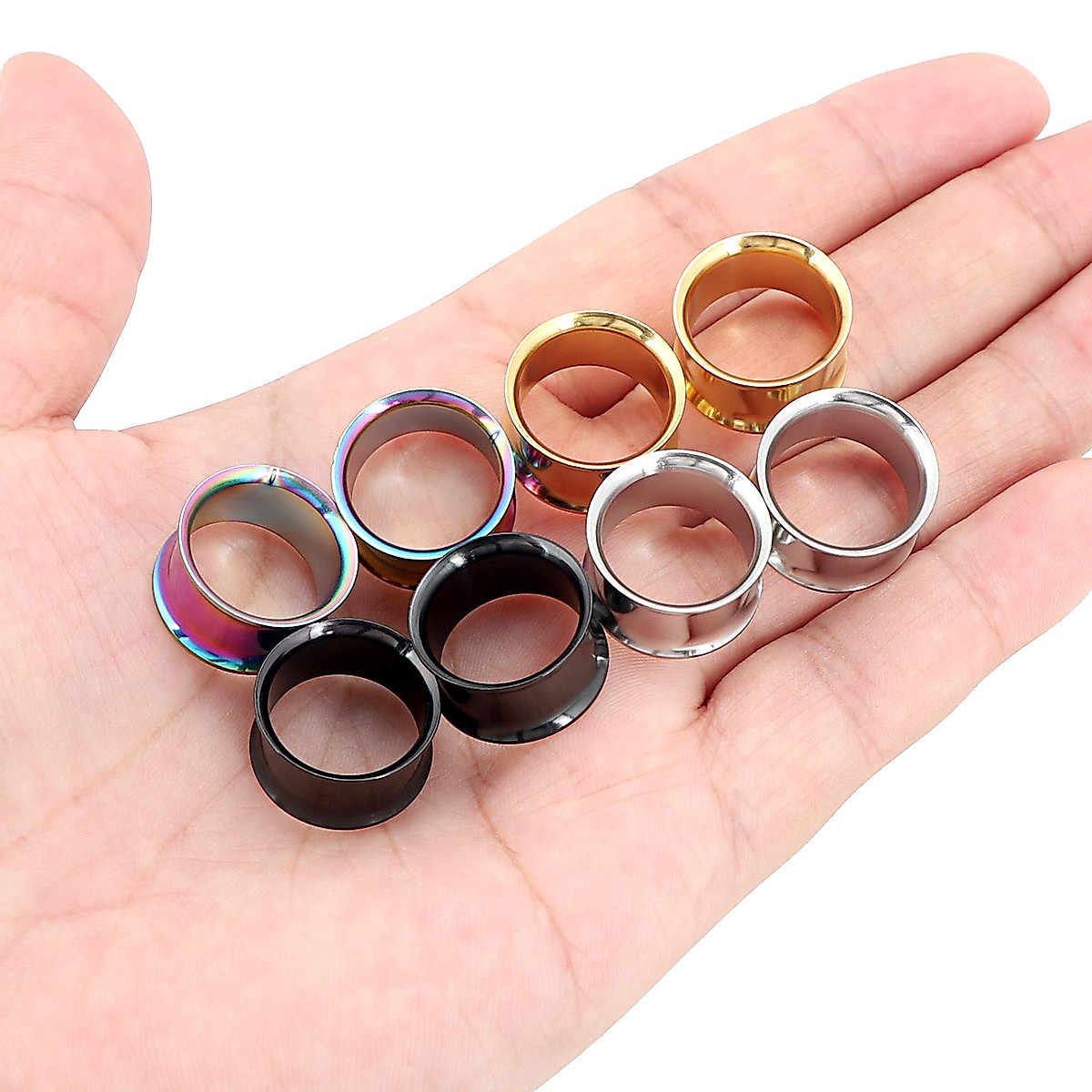 Qmcandy 4 Pairs Stainless Steel Double Twin Flare Flesh Tunnel Ear Plug Gauges 5/8 inch