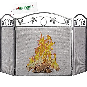 Amagabeli Firewood Rack bundle Fireplace Screen 3 Panel Pewter Foldable