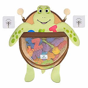 Nooni Care Bath Toy Organizer for Bathroom Storage and Nursery, Tubby Turtle Kids Bath Tub Toys Storage Mesh Basket