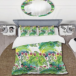 DESIGN ART Designart 'Ornament Red Poppies Leaves' Traditional Duvet Cover Set Twin