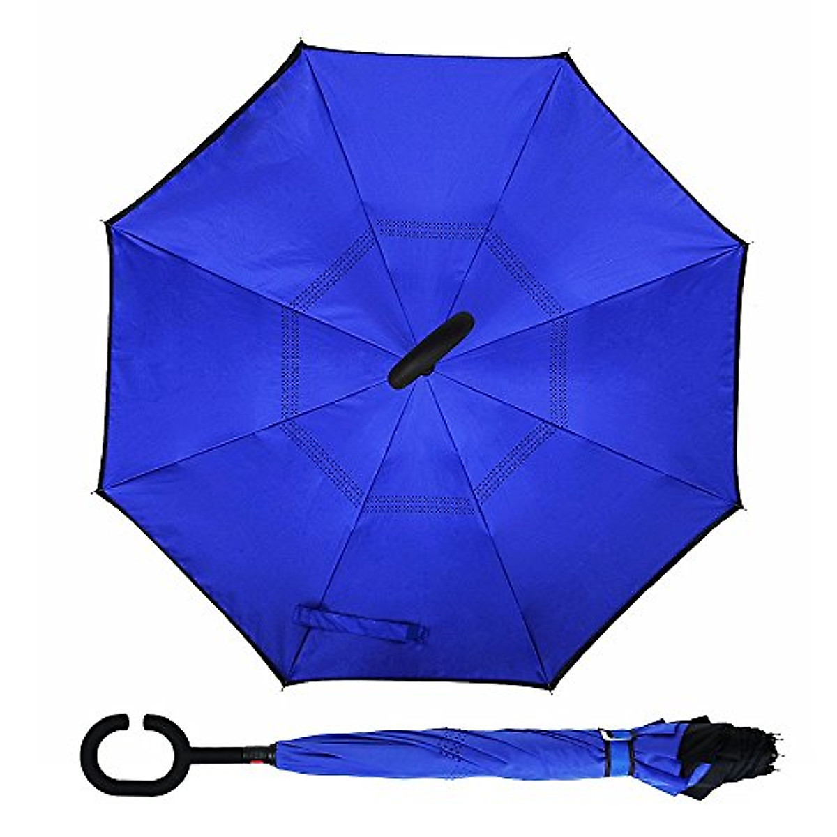 owen kyne Windproof Double Layer Folding Inverted Umbrella, Self Stand Upside-down Rain Protection Car Reverse Umbrellas with C-shaped Handle (Sapphire Blue)