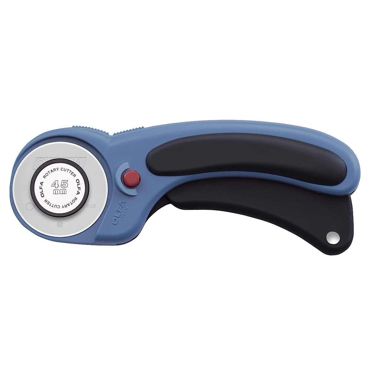 OLFA 45mm Ergonomic Rotary Cutter (RTY-2DX/PBL) - Rotary Fabric Cutter w/ Blade Cover & Squeeze Trigger for Crafts, Sewing, Quilting, Replacement Blade: OLFA RB45-1 (Pacific Blue)