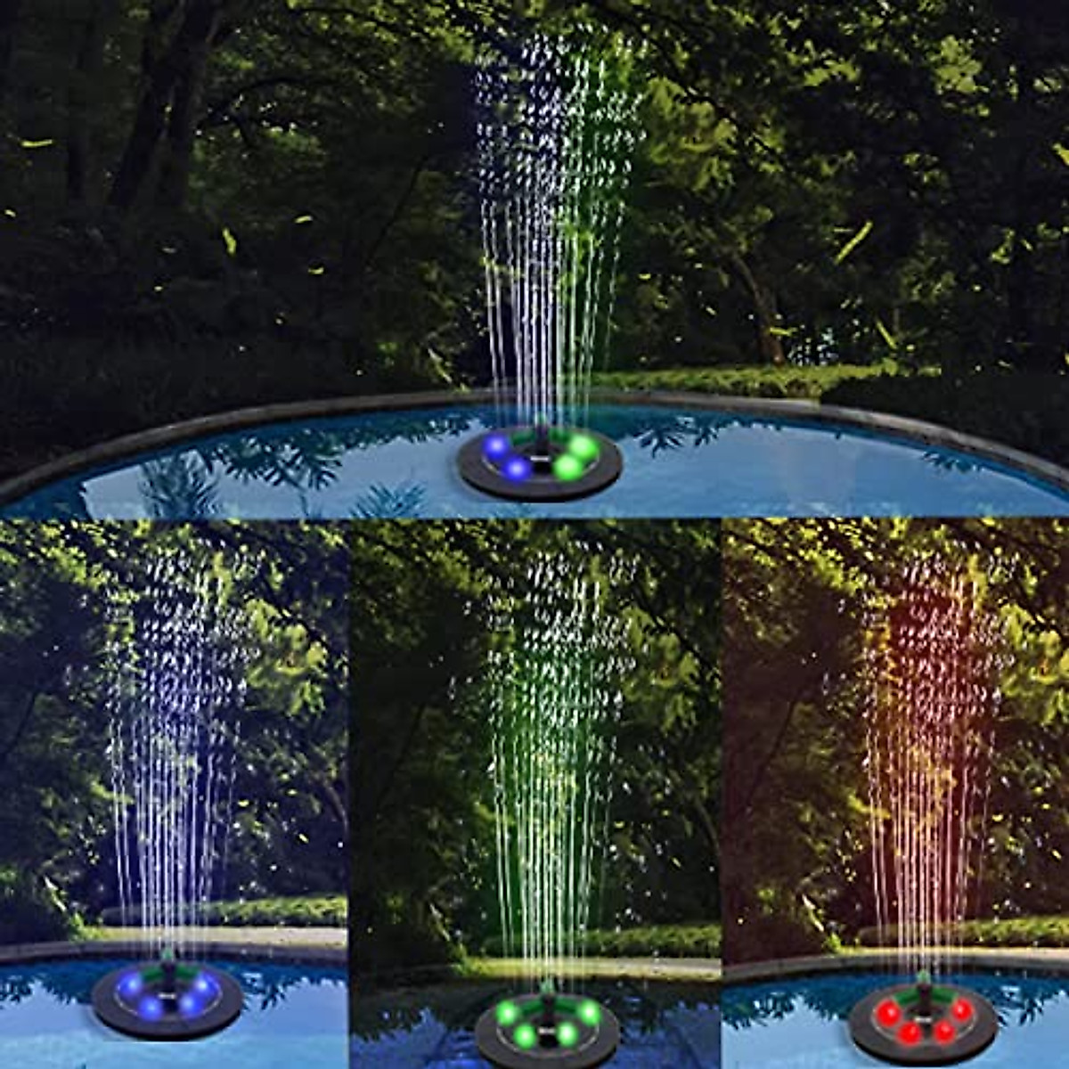 PHIAMOLY 4W Solar Water Foutain with 6 Colorful LED Lights Solar Powered Fountain with 5 Nozzles for Bird Bath, Pond, Pool,Garden, Outdoor