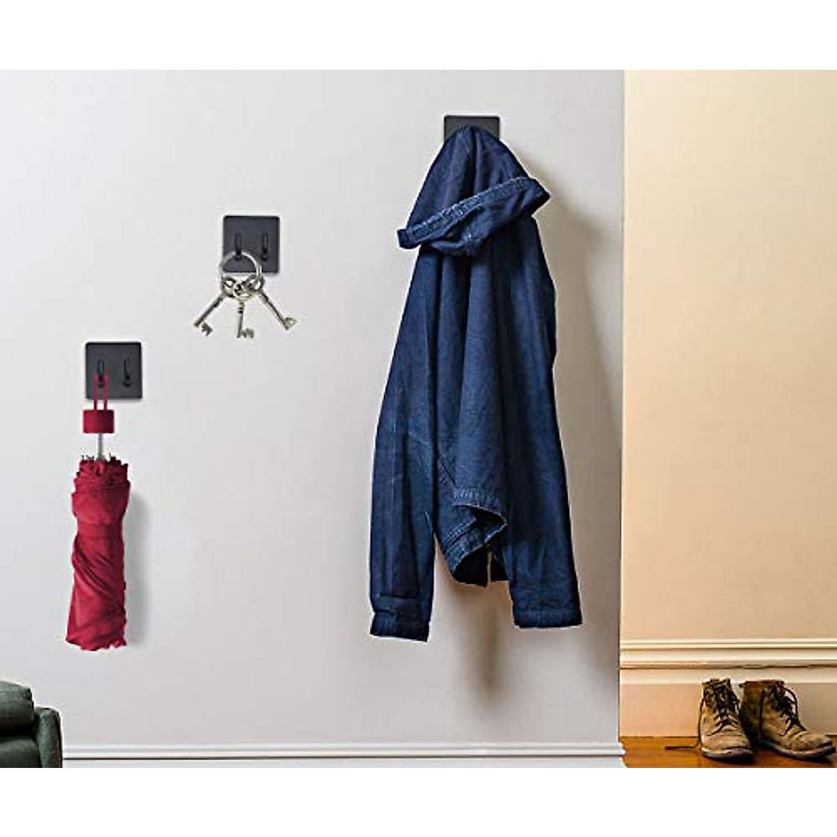 Yikla Adhesive Hooks, Bathroom Wall Towel Hooks, Black Stick Shower Razor Holder, Stainless Steel Door Hangers for Coat Loofah Robes Self Adhesive Organizer for Kitchen