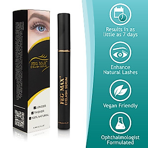 FEG Max Eyelash Serum | For Lash and Brow | Fast Effective Growth Creates Longer & Darker Eyelashes | Natural Eyelash Serum to Grow Lashes | 6 mL