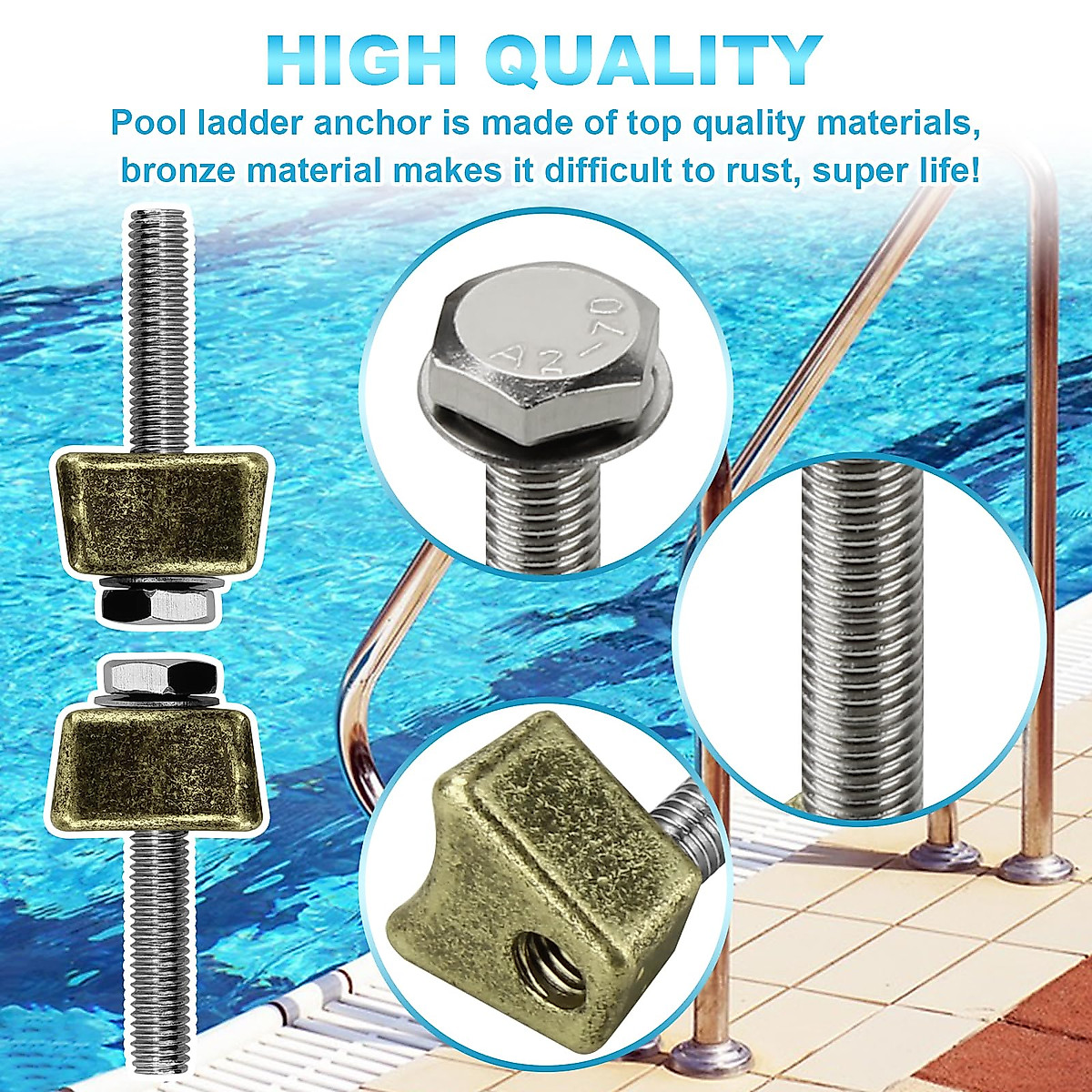 Pool Ladder Anchors - PW-4C Perma-Socket Wedge Assy for Perma Cast Style Bronze Anchor Socket Bolt/Fit 3", 4" Sockets