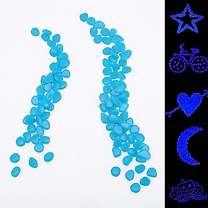 GLOCARNIVAL Glow Pebbles, 480 pcs Blue Glowing Rocks for Outdoor Decor, Garden Lawn Yard, Aquarium, Walkway, Fish Tank, Pathway, Luminous Pebbles Powered by Light or Solar