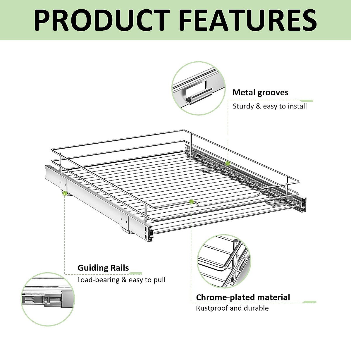 AHNR Pull Out Cabinet Organizer, 2 Pack Heavy Duty Cabinet Pull Out Shelves, Slide Out Cabinet Organizer Storage for Home, Pull Out Drawers for Kitchen Cabinets,12.4”W*16.5”D