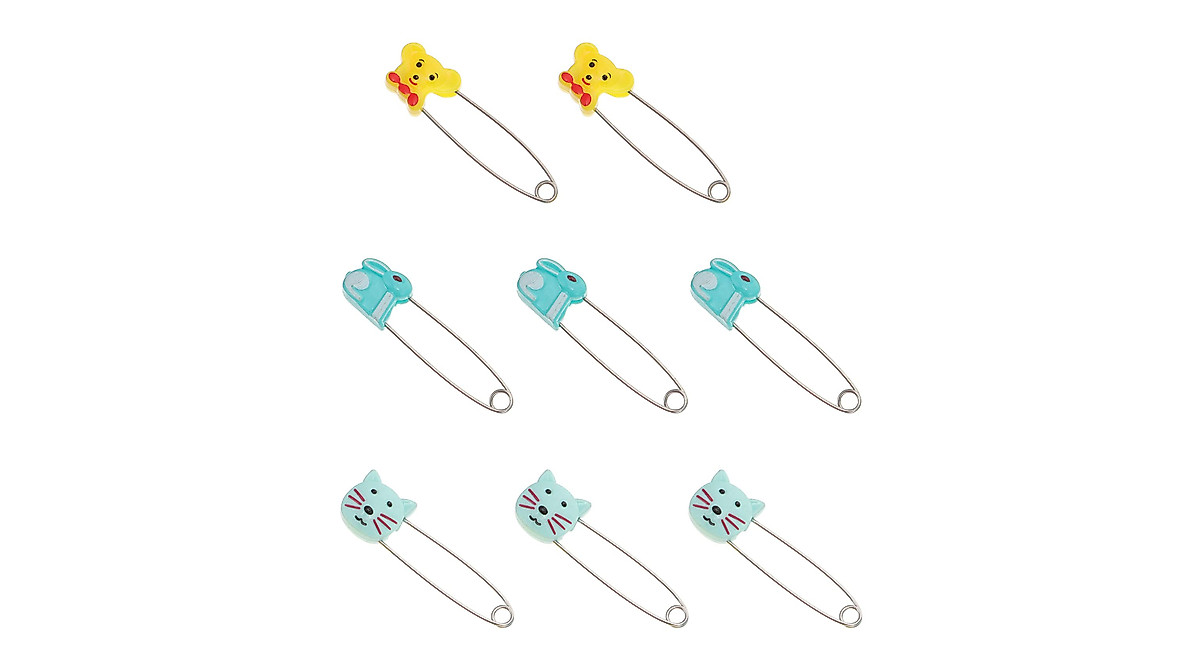 Cute 10pcs Animal Head Safety Pins for Diapers & Crafts