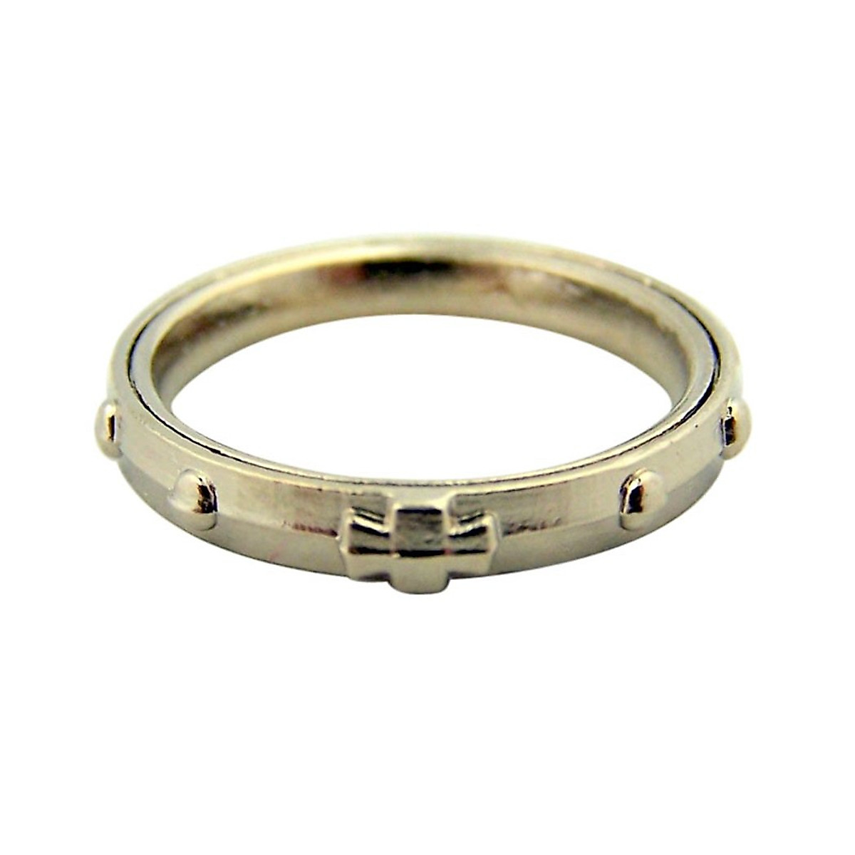 Silver Tone One Decade Rotating Rosary Ring with Cross, Medium