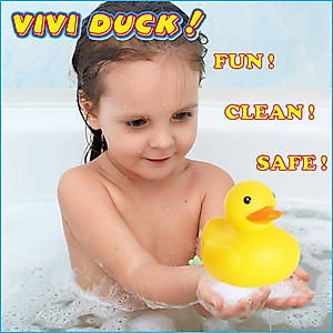 INFANTMOM - Floating Bath Ducks with Temperature Indicator for Toddlers, Safety Bathtub Rubber Shower Swimming Yellow Ducky Toy for Infant, Baby and Kids. Clean and Safe Toy (Baby Duck)