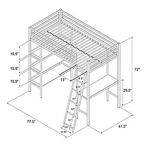 Little Seeds Nova Metal Bed w/Shelves, Twin Bunk, Gunmetal Gray Loft,