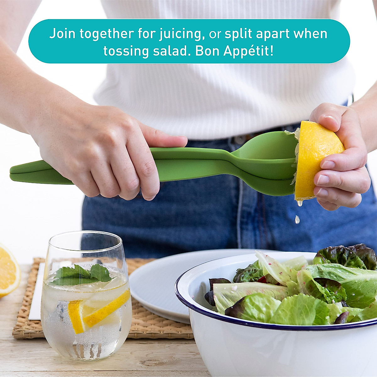 Juicepair 2-in-1 Citrus Juicer/Salad Server | Cool Kitchen Gadgets to Make a Dressing and Salad Up | BPA-Free, Food-Grade Lemon Juicer/Salad Mixer | Orange Juicer + Salad Tongs | by Peleg Design