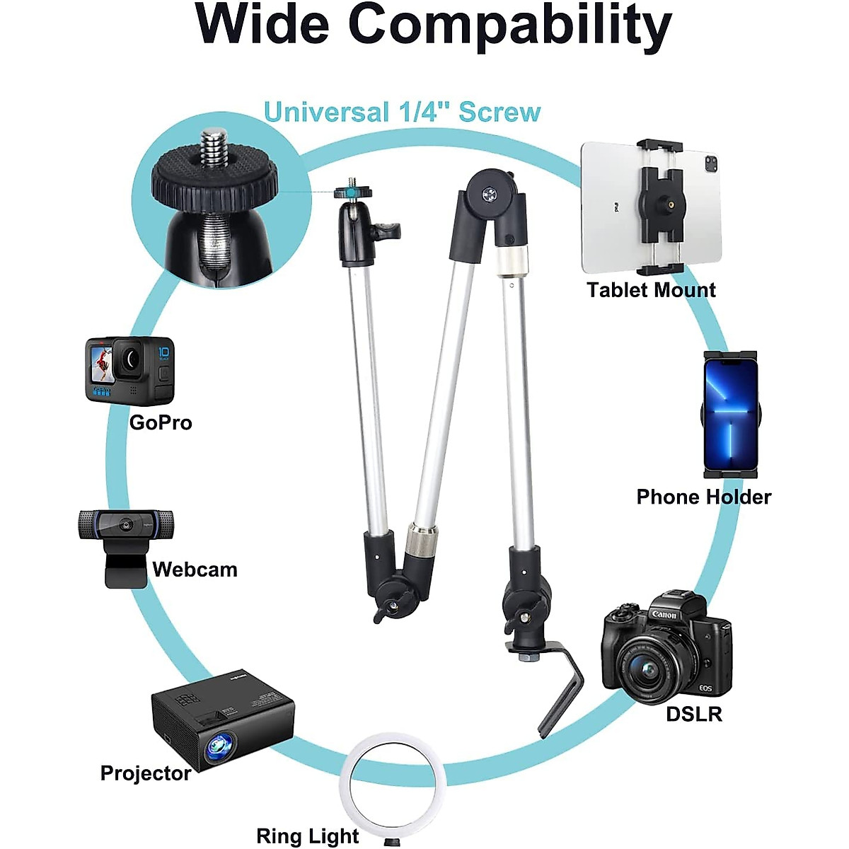 Aozcu Car or Truck Seat Rail Tablet Mount, 35" Metal Floor Seat Bolt Tablet Holder with 1/4" Adapter for Camera, Flexible Phone Stand for iPad 12.9 Air Mini, Galaxy Tabs, DSLR, 4-13'' Tablets