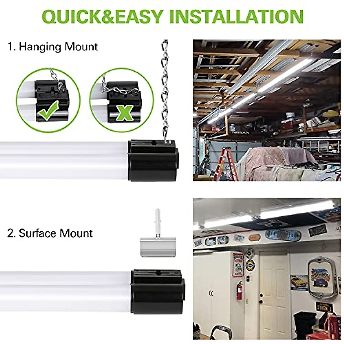 hykolity Linkable LED Shop Light for Garage, 4400lm, 4FT 42W Utility Light Fixture, 5000K Daylight LED Workbench Light W/Plug [250W Equivalent] Hanging or Surface Mount, Black - 4 Pack ETL