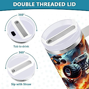 Jihqo Lightning Tank Cars 40 oz Stainless Steel Vacuum Insulated Tumbler with Handle and Straw Lid, Leakproof Water Bottle Double Wall Travel Mug Coffee Cup, Cupholder Friendly