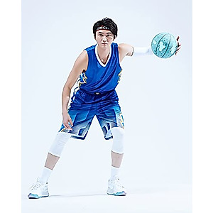 Topeter Men’s Basketball Jersey and Shorts Team Uniform with Pockets Sportswear Uniform Blue 2XL