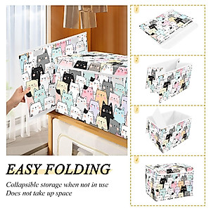 ALAZA Collapsible Large Storage Bin with Lid, Cute Cat Funny Face Foldable Storage Cube Box Organizer Basket with Handles, Toy Clothes Blanket Box for Shelves, Closet, Nursery, Playroom