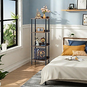 AKACIJA Bookshelf Small Book Shelf, 4 Tier Shelf Office Bookshelf Wood Narrow Bookcase Industrial Bookshelf Organizer Display Shelf Rack for Bedroom Living Room Home Office (Rustic Brown-15.7" L)