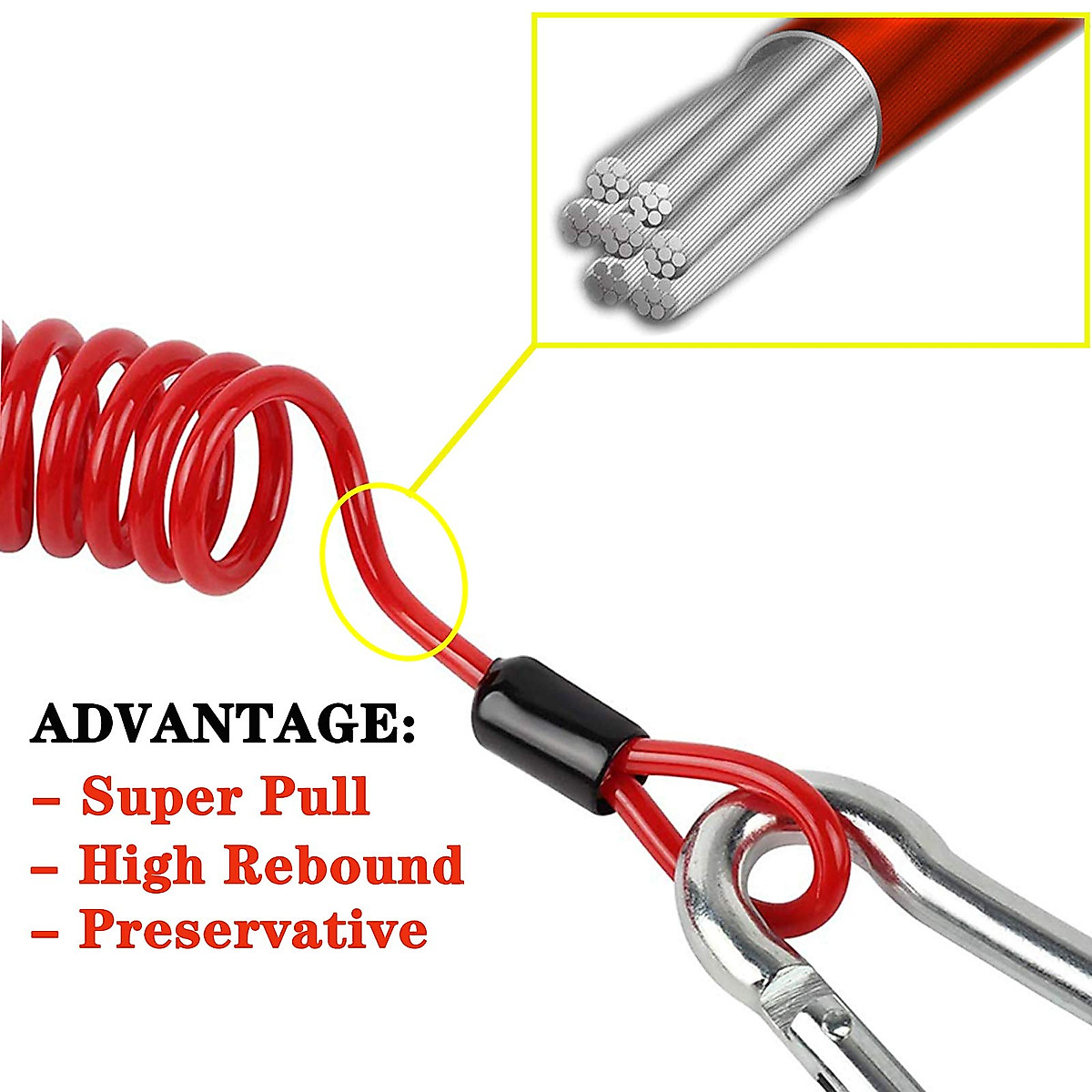 Trailer Cable, Trailer Brake Cable, RV Stainless Steel Spring Towing Coiled Wire, Heavy Duty Steel Wire Extend to 4ft Coiled Safety Cables Strap for RV Towing Trailer