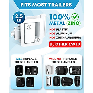 Kohree Upgraded RV Door Lock Replacement with Paddle Deadbolt, Camper Door Handle Latch, 100% Zinc Alloy RV Travel Trailer Entry Door Lock with Keys for Camper Horse Trailer Cargo Hauler, White