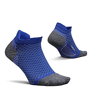 Feetures Plantar Fasciitis Relief Sock Light Cushion No Show Tab - Targeted Compression Sock for Women & Men - Medium, Buckle Up Blue