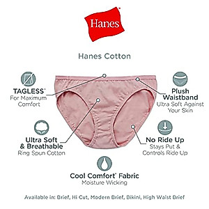 Hanes Women's Brief Panties, 6-Pack, 100% Cotton Briefs, Moisture-Wicking Cotton Brief Underwear, 6-Pack (Colors May Vary)