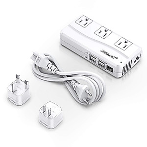 BESTEK Universal Travel Adapter 220V to 110V Voltage Converter with 6A 4-Port USB Charging and UK/AU/US/EU Worldwide Plug Adapter (White)
