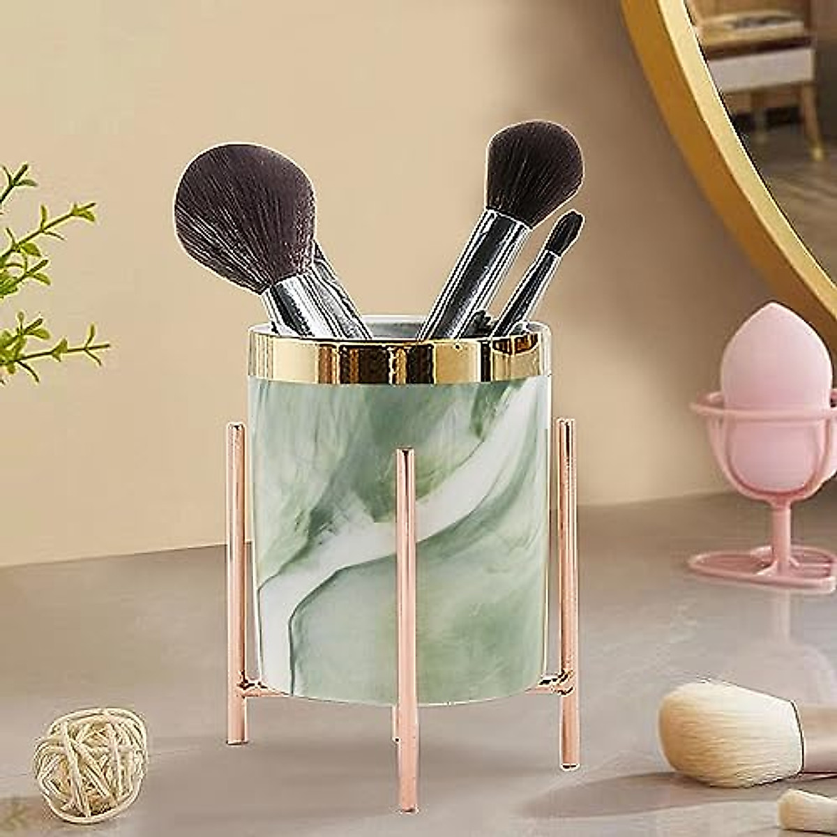 Urcura Ceramic Pencil Holder for Desk Cute Pencil Pen Holder Desk Decor Aesthetic for Office, School, Home Makeup Brush Holder Cup Marble Pen Cup Pen Organizer (Green)