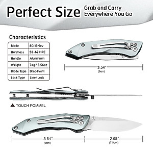 Vickay Pocket Knife for Men Pocket Folding Knives 2.95" 8Cr13MoV Steel Blade, Aluminum Handle, Liner Lock Knife with Clip, EDC Knife for Outdoor Camping, Fishing, Hunting, Tactical Gift (Silver)