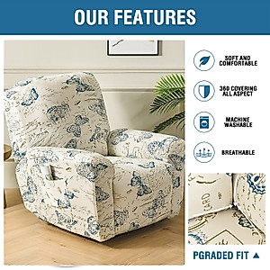Eco-Ancheng Recliner Slipcovers 4-Pieces Lazyboy Recliner Covers Recliner Couch Covers Recliner Chair Cover Non Slip Reclining Slipcovers with Storage Pockets Furniture Protector for Living Room