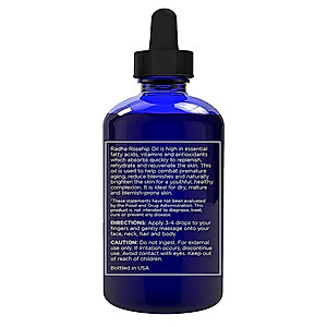 Radha Beauty 4 oz Organic Rosehip Seed Oil 100% Pure Cold Pressed - Great Carrier Oil for Moisturizing Face, Hair, Skin, & Nails, Hydrating and Nourishing