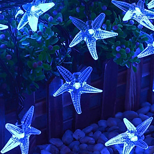 YUJINQ Starfish Solar String Lights, 21ft 30 LED Fairy Halloween Christmas Lights Decorative Lighting for Indoor/Outdoor, Garden, Home, Patio, Lawn, Party and Holiday Decorations (21, Blue)