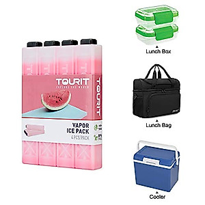 TOURIT Ice Packs for Coolers Reusable Long Lasting Freezer Packs for Lunch Bags/Boxes, Cooler Backpack, Camping, Beach, Picnics, Fishing and More (Set of 4, Red)