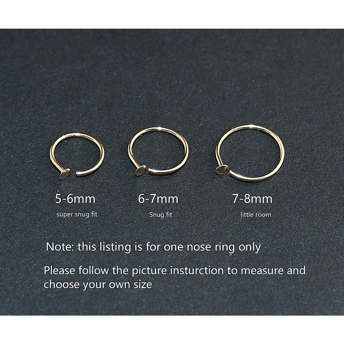 14k Gold Filled 20G Small Thin Nose Ring Hoop for Women, 6mm - 7mm Adjustable Nostril Piercing Jewelry