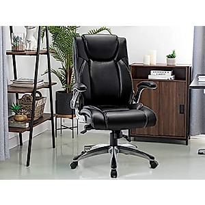 AFO Executive Office Ergonomic Chair with Flip-up Armrests, High Back Adjustable Height, Tilt and Built-in Lumbar Support for Comfort, 250lbs, Thick Bonded Leather Black