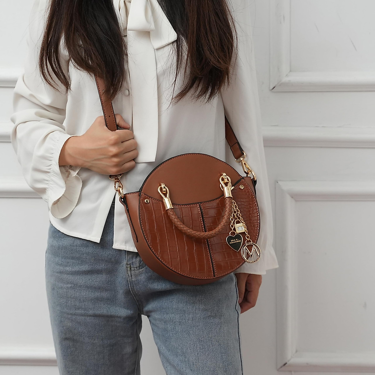 MKF Collection Crossbody Bag for Women, Designer Lady Round Purse Messenger