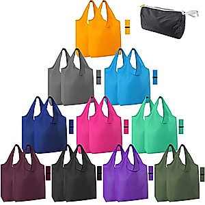 BeeGreen 20 Pack Reusable Grocery Bags w Storage Pouch Reusable Shopping Bags Bulk w Elastic Band Colorful 50LBS X-Large Foldable Fabric Bags Machine Washable Heavy Duty Tote Bags for Groceries